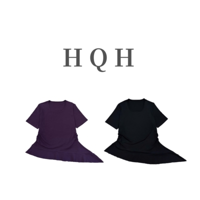 不规则下摆收腰显瘦纯色短袖T恤