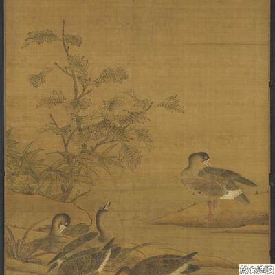 寒塘群雁图传统宋代工笔花鸟画临摹X范本中式装饰画艺术绢布画心