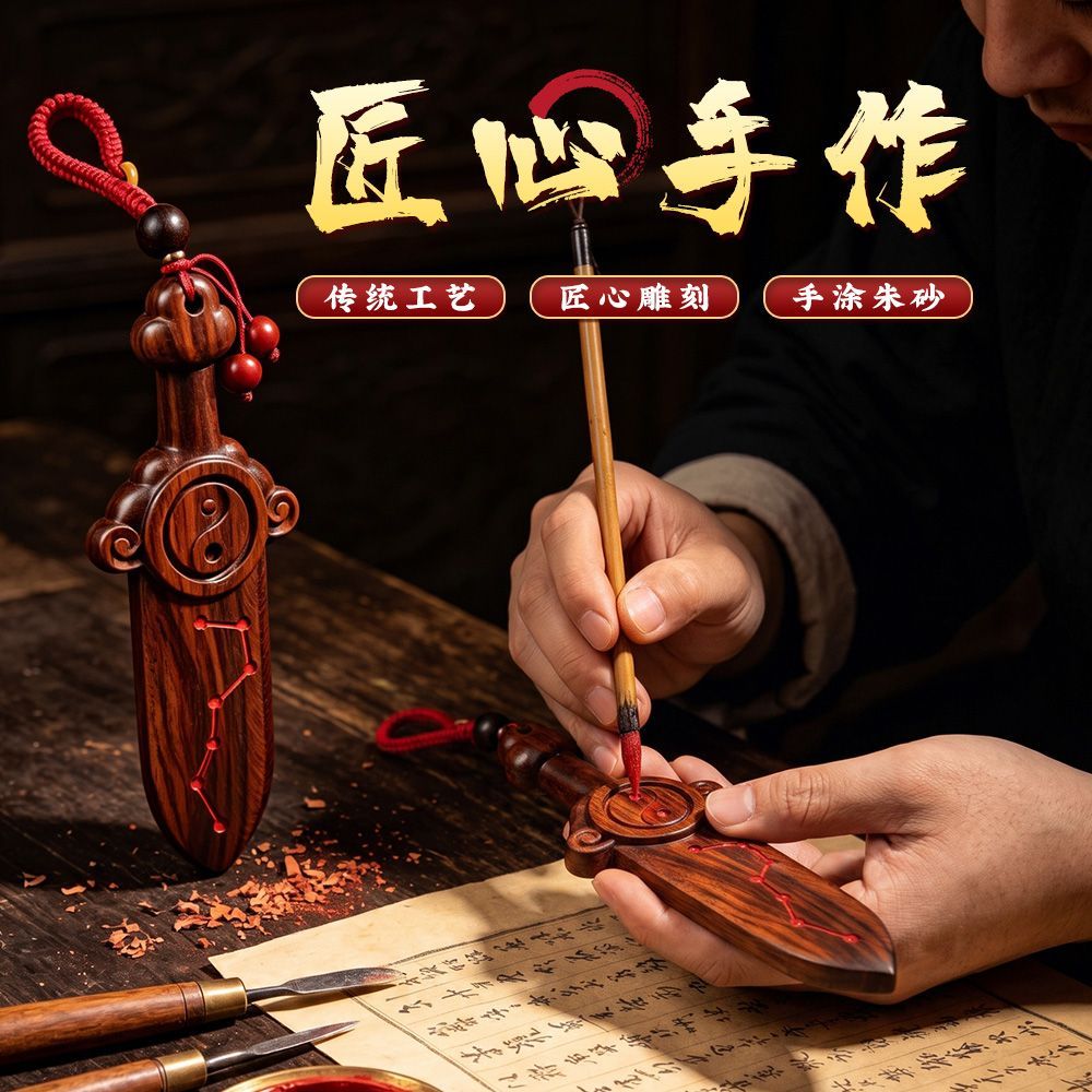 桃木剑婴儿防惊吓雷击桃木七星剑紫薇讳宝宝随身钥匙扣床头平安摆