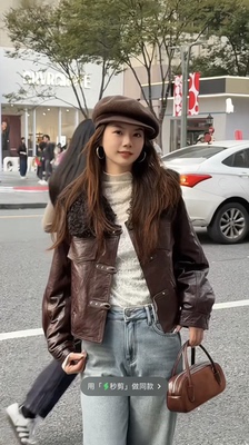 欧洲站2025冬款新时尚羊卷毛翻领显瘦皮羽绒皮衣外套女88101