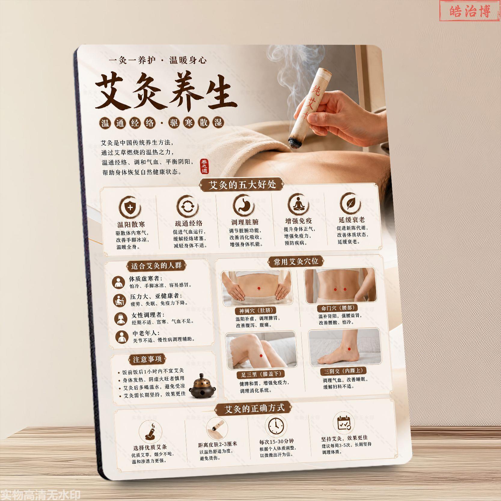 艾灸养生益处适合人群中医艾灸馆展示牌相框理疗推拿馆装饰画摆台