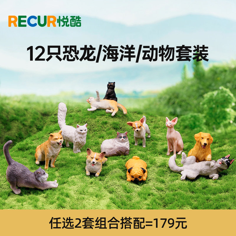 Recur悦酷【猫咪萌宠】小动物模型玩具儿童仿真恐龙玩具柴犬女孩