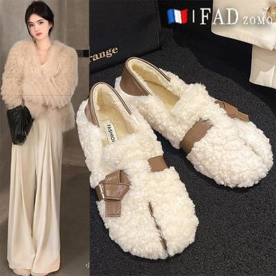 法国Fad Zomo羊羔毛一脚蹬毛毛鞋女外穿秋冬玛丽珍豆豆鞋加绒棉鞋