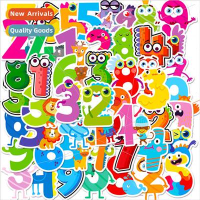 50 pcs of Arabic numerals 0-9 stickers colorful cute cartoon