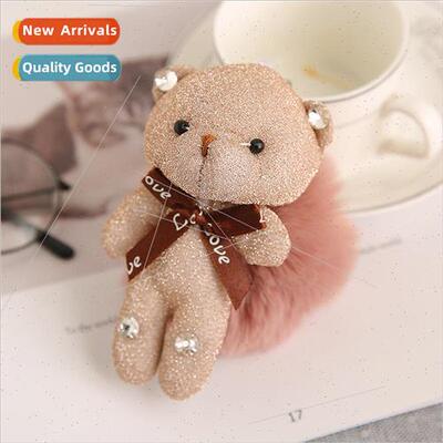Bow tie shiny bear keychain fur ball mink hair personalized
