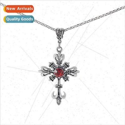 Vintage Dark Ruby Cross Necklace Gothic Punk Personalized Sw