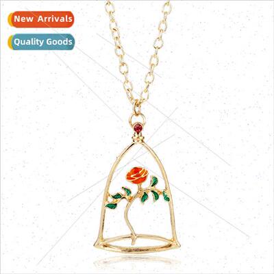 Jewelry Beauty and the Beast Rose Necklace Fashion Hundreds