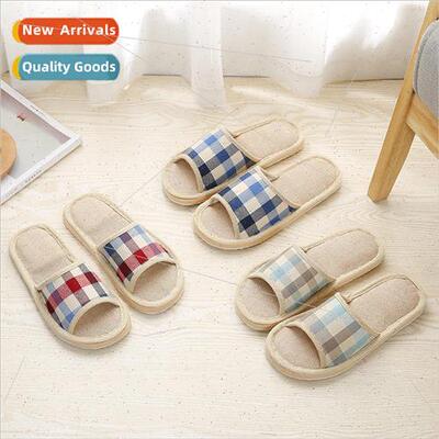 New England plaid men and women linen home slippers couple s