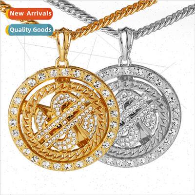 Fashionable diamond-encrusted American gold necklace 360 deg