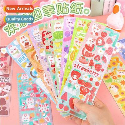 Cartoon joy four seasons goo card stickers ins glitter laser