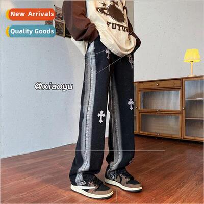 American high set jeans mens fall loose straight pants sprin