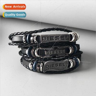Punk Vintage Mens Hand-Woven Cowhide Bracelet Multi-Layer Pa