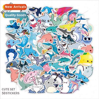 50 cartoon cute shark sea creature graffiti stickers battery