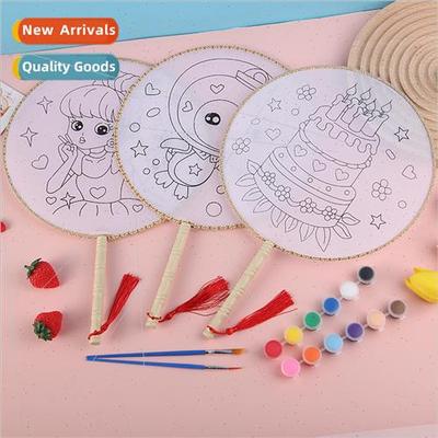 Cartoon diy blank palace fan painting graffiti fan hand-pain