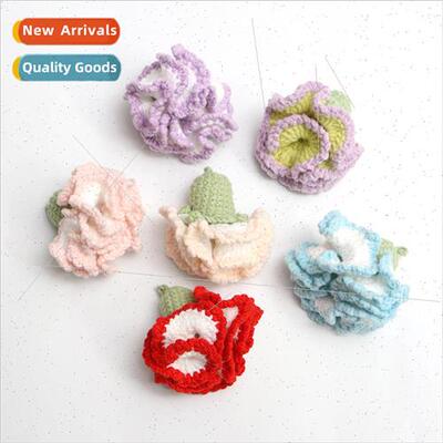 Finished handmade knitted pendant wool crocheted carnation c