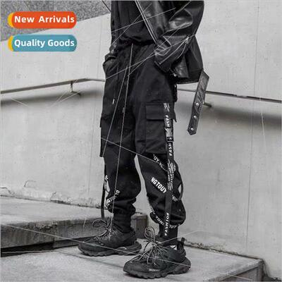 ins national pants men loose fluttering belt nine work pants