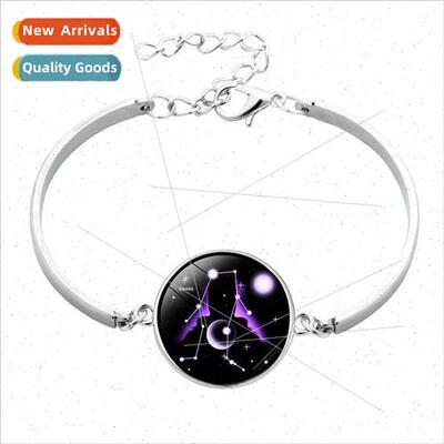 12 Zodiac gns Time Gemstone Bracelet lver mple Glass Bangle