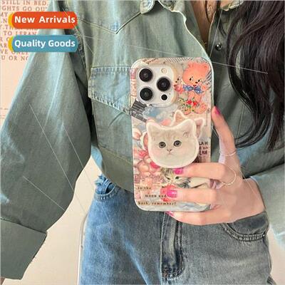 Retro cat illustration stand 适用 iPhone 12/13P cartoon 14Pr