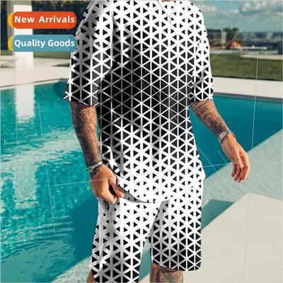 3D Digital Printing Mens Summer Short Sleeve_Beach Pants Set