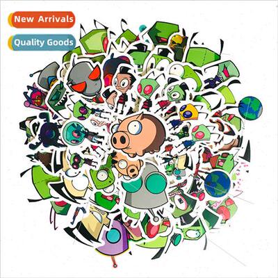 Cartoon green invaders 50 pcs matte film helmet decals lugga