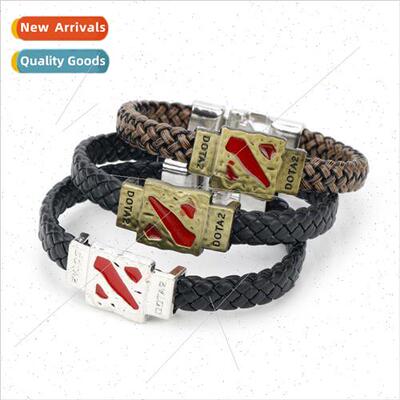 dota2 knife tower 2 badge leather braided bracelet alloy lea