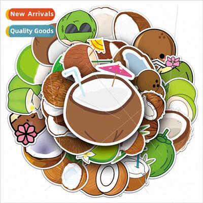 50 pcs of coconut cartoon fruit stickers cute food waterproo
