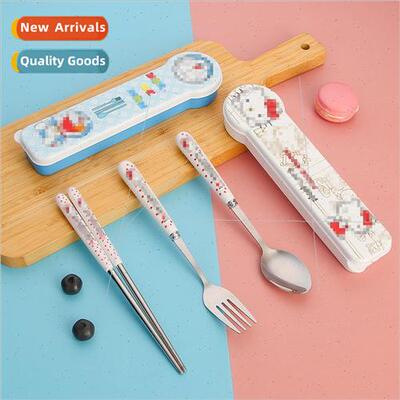 Stainless Steel Portable Cutlery Set Cartoon Student Chopsti