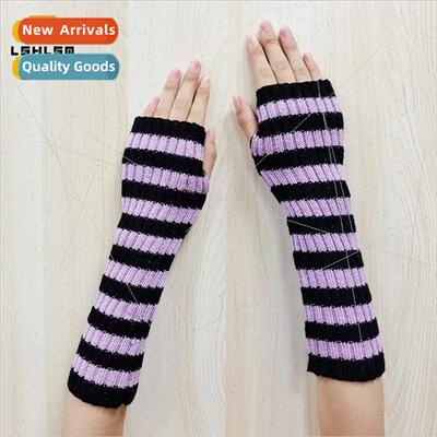 Autumn and winter new gloves striped gloves lengthened knitt