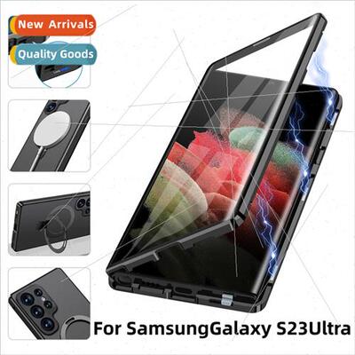 适用 Samsung S23Ultra Phone Case Magneto Glass Metal Magneti