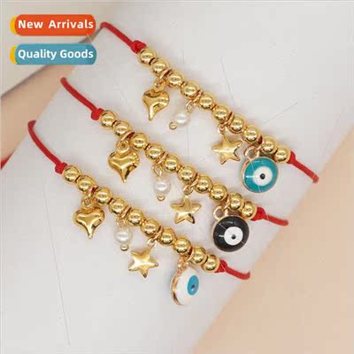 Nepalese Style Copper Beads White Alloy Eyes Pentagram Three