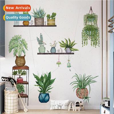 rustic fresh plants potted plant wall stickers literary livi