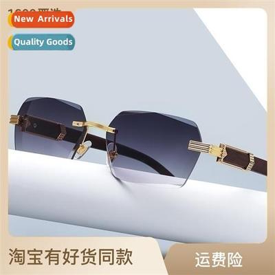 2021 new wood grain temples metal sunglasses irregular squar