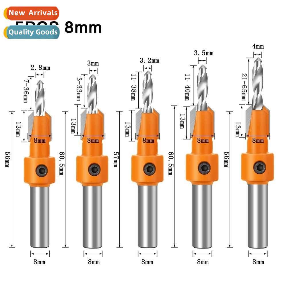 5pcs 8mm Shank Woodworking Countersink Router Drill Bit Pilo_虎窝淘