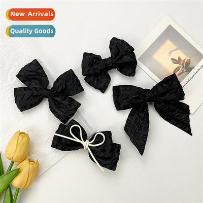 Black bow hair clips female side bangs clip simple retro hai