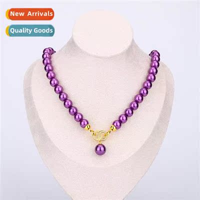 Shell whe pearl collarbe chain wh zirc purple gold colorful
