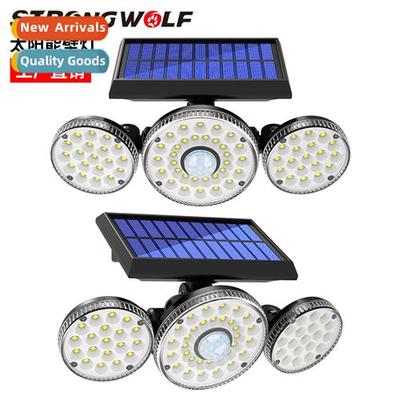 2020 new solar wall light LED three head rotatable outdoor w