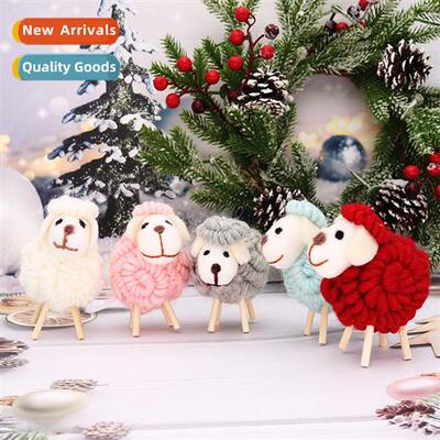 New Blue  Pink Mini Woolen Sheep Wooden Lamb Lamb Desktop Or