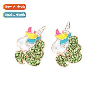 ZA sweet carto colored diamd unicorn earrings fashiable pers