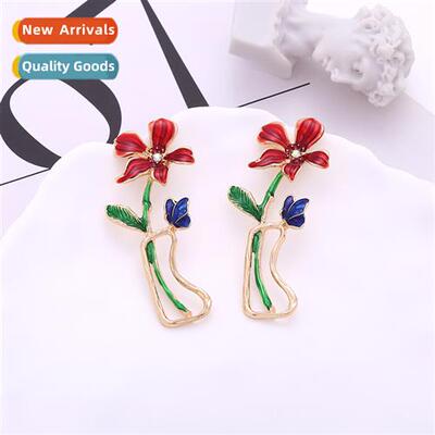 temperament playful alloy oil drop flower earrings persaly s