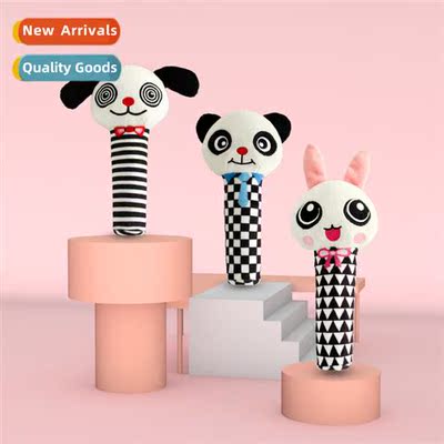 Black  whe animal  h shaking stick plush toys baby h graspin