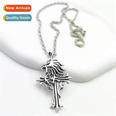 Final Fantasy Necklace Li Head Cross Pendant Mens and Womens