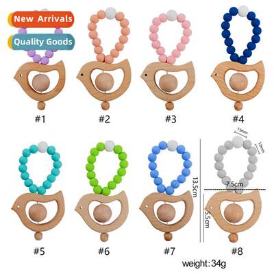 Newborn Silice Beads Beechwood Bird Shape Rattle Toys Nursin