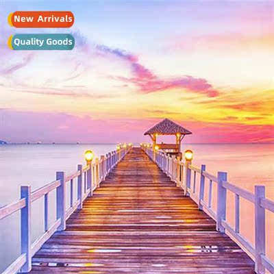 Diamd painting new DIY seaside scenery bridge full  round di