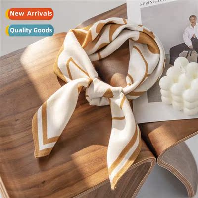 Fresh sweet printing small square scarf wh thin secti simula