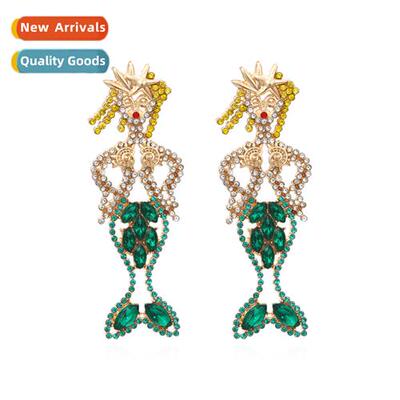 New creative carto mermaid diamd earrings retro fashi metal