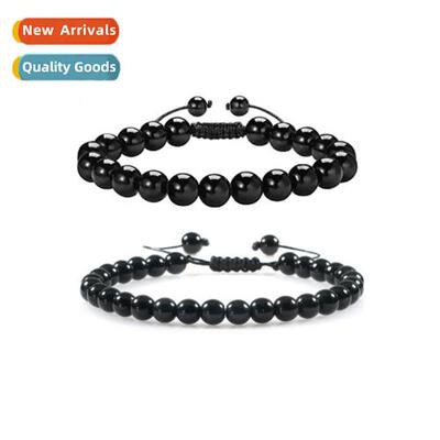 Mens Black Obsidian Bracelet Black Onyx Bracelet Braided Bea