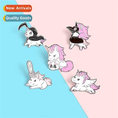Fine Alloy Baked Lacquer Unicorn Pin Pink Skull Py Collar Pi