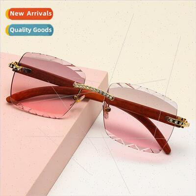 6016 rimless cut edge square sunglasses diamonds personalize