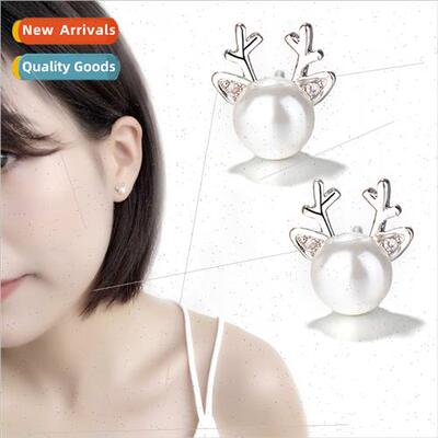 mple elk pearl earrings female lerary Mori antlers diamond e