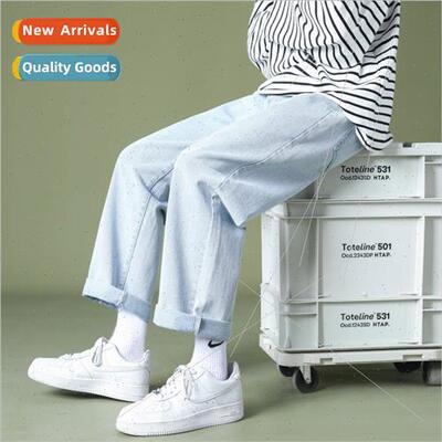 Jeans wide-legged pants men spring summer straight pants loo